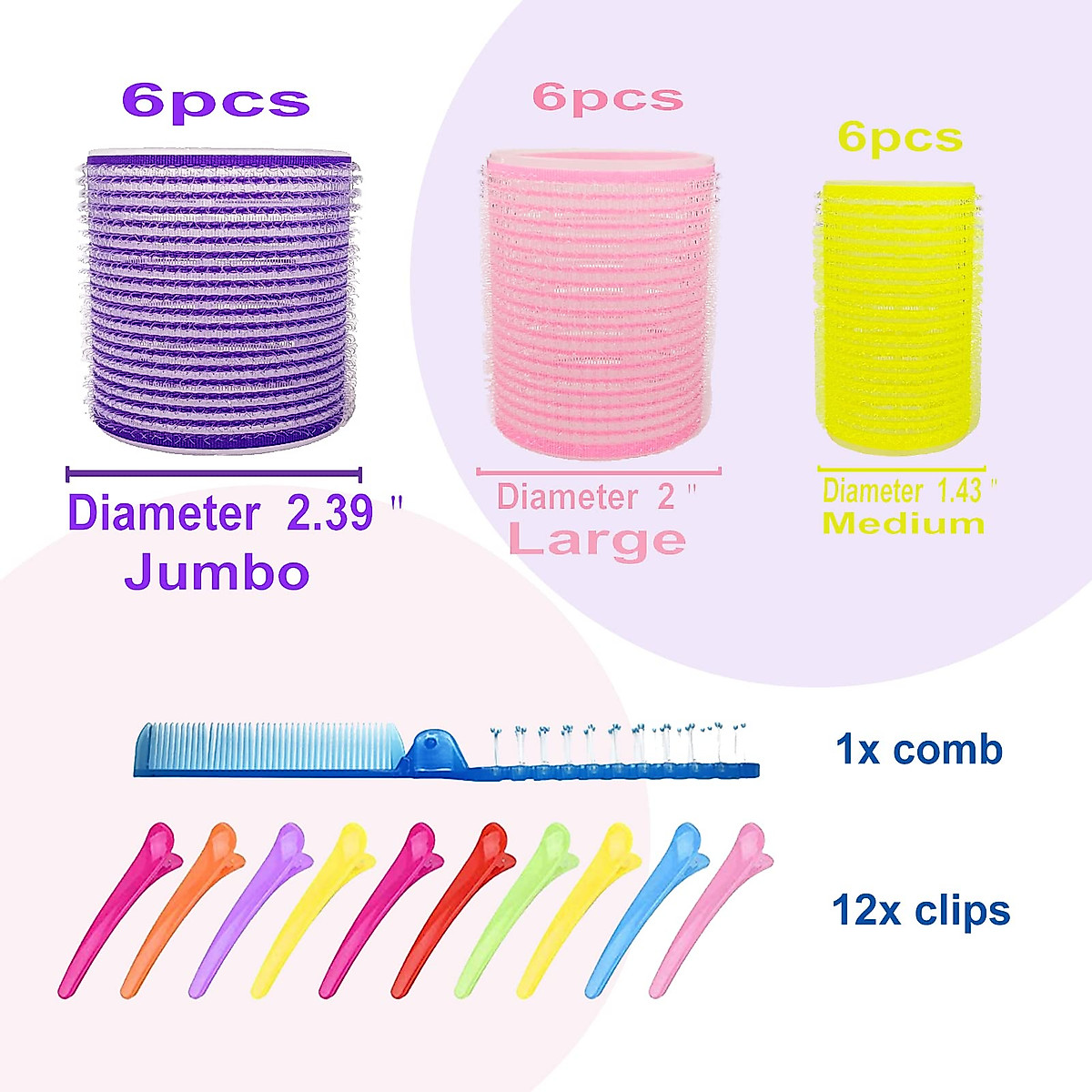 ROPIKIS Large Hair Rollers Set | Self-Grip Rollers for Volume and Blowout Look | Heatless Curlers for Medium to Long Hair, 31pcs 3 Sizes with Clips & Comb, Travel Pack