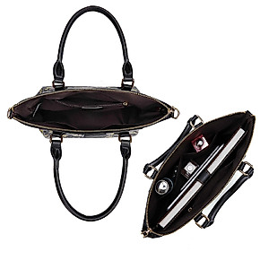 Designer Handbags for Women Double Top Handble Purse with Roomy inner Pockets and Detachable Shoulder Strap (Black)