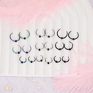 YOFANST 16g Stainless Steel Crescent Pincher Septum Rings C Shape Buffalo Horseshoes Taper Set, 9 Pairs