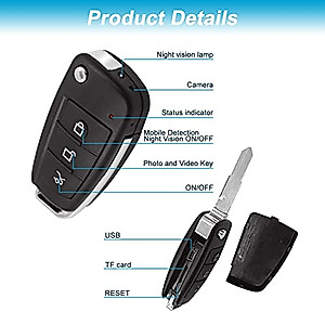 HD 1080P Mini Car Key Camera Video Spy Cam, Portable Small Security DVR Cam with IR Night Vision/Motion Detection,Mini Recording Device for Indoor & Outdoor No Needed WiFi No Audio