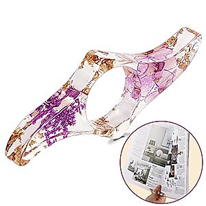 BENBO Page Holders for Reading, Dried Flower Resin Thumb Book Holder Transparent Handmade Personalized Flower Resin Book Opener Bookmarks Reading Ring Book Accessories for Book Lovers (Purple)