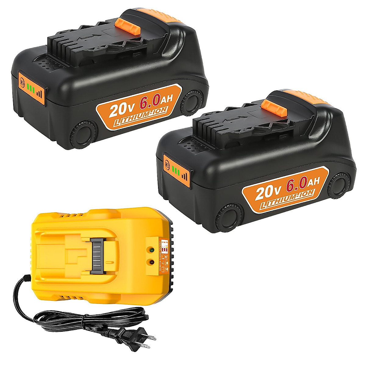 20v Max Battery Replacement for Dewalt 20V 6.0Ah Battery 2Pack with DCB112 Battery Charger Station for DCB201 DCB204 DCB205 DCB206 DCB120