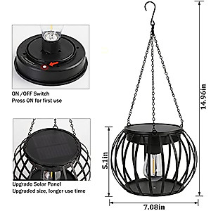 Yiliaw Solar Outdoor Lights 2 Pack,Hanging Solar Lights Outdoor Metal Outdoor Hanging Lanterns Decorative Lighting Solar Powered Waterproof Solar Lantern for Garden Yard Patio Pathway Fence Decor