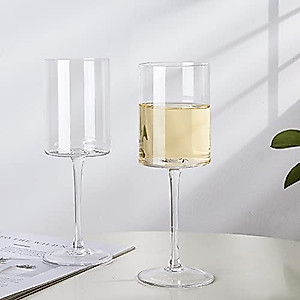 Red or White wine glasses 15oz Hand Blown Premium Crystal square wine glass set of 4 Unique Large Wine Glasses Long Stem for men or women Wedding, Anniversary, Christmas