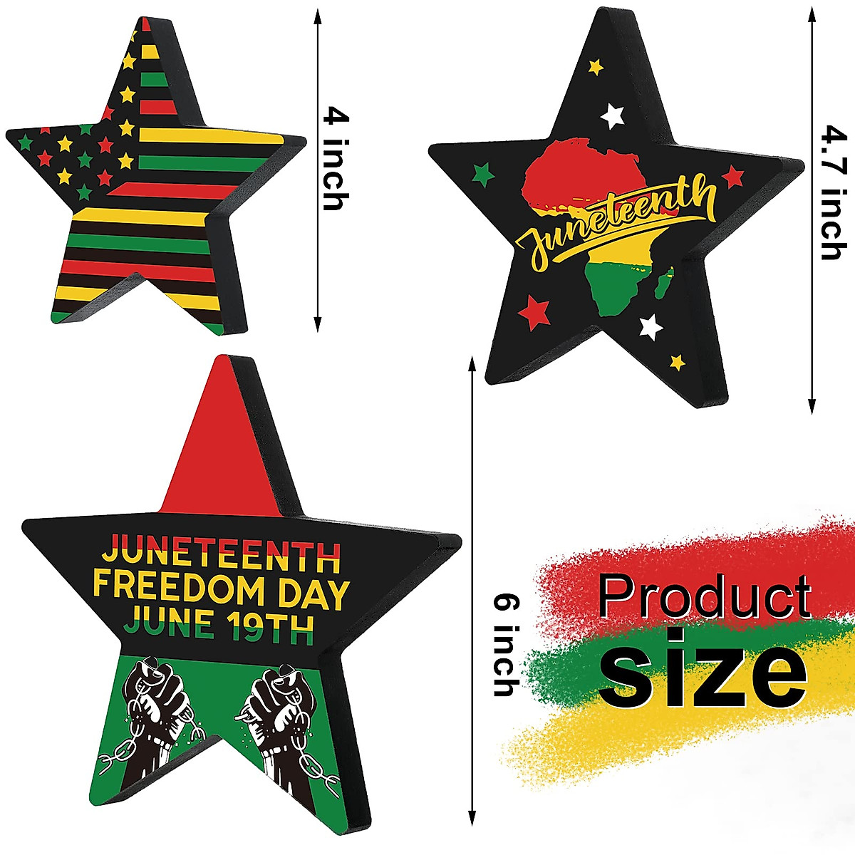 3 Pieces Independence Day Wooden Decoration Juneteenth Star Signs Patriotic Wood Star Table Signs for 4th of July Holiday Party Decoration