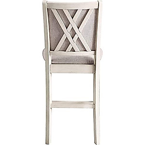 New Classic Furniture Amy Farmhouse Kitchen Counter Island Dining Table for 4 with Storage Shelf & USB Chargers, Two Tone Vintage White/Brown