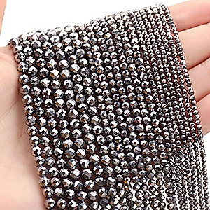 BONNY BOXX 2mm Natural Terahertz Faceted Round Healing Energy Gemstone Loose Beads Spacer Stone Beads for DIY Jewelry Making 15.5" Full Strand