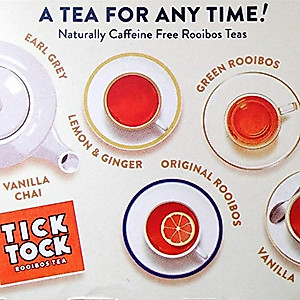 TICK TOCK TEAS Naturally Caffeine Free Red Bush Herbal Green Tea, 40 Count, Organic Rooibos Green Tea, 2.5 Oz