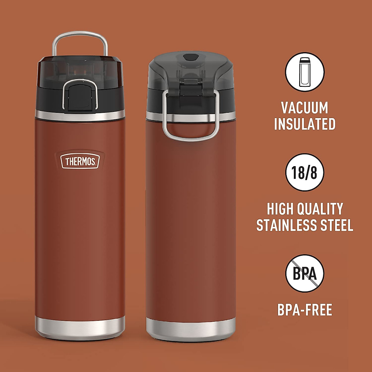 ICON SERIES BY THERMOS Stainless Steel Water Bottle with Spout 24 Ounce, Saddle