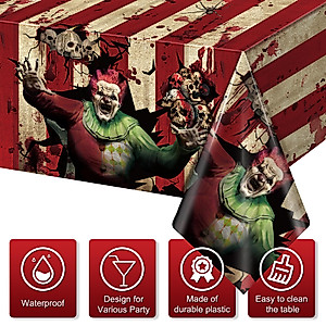 3Pcs Halloween Evil Circus Theme Tablecloth Decoration,Plastic Horrible Evil Clown Background Photography,Creepy Skull Decor Banner for Halloween Carnival Haunted House Party Supplies,54x108 inches
