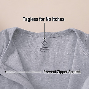 OPAWO Newborn Baby Footed Romper with Mitten Cuffs Blank Cotton Onesie Double Zipper Jumpsuit for Boys Girls 0-6 Months(Zipper/Black/White/Gray,0-3Months)