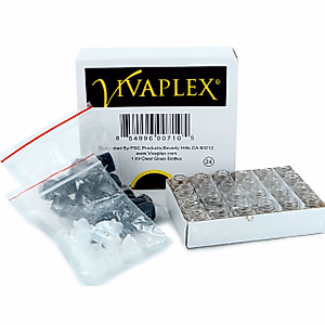 Vivaplex, 24, Clear, 1 ml (1/4 Dram) Glass Bottles, with Orifice Reducers and Black Caps