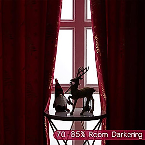 Topfinel Red Foil Print Velvet Curtains for Living Room and Bedroom - Thermal Insulated Blackout Curtains, Noise Reducing Window Drapes,Christmas and Party Decorations 52 x 108 Inches Long, 2 Panels