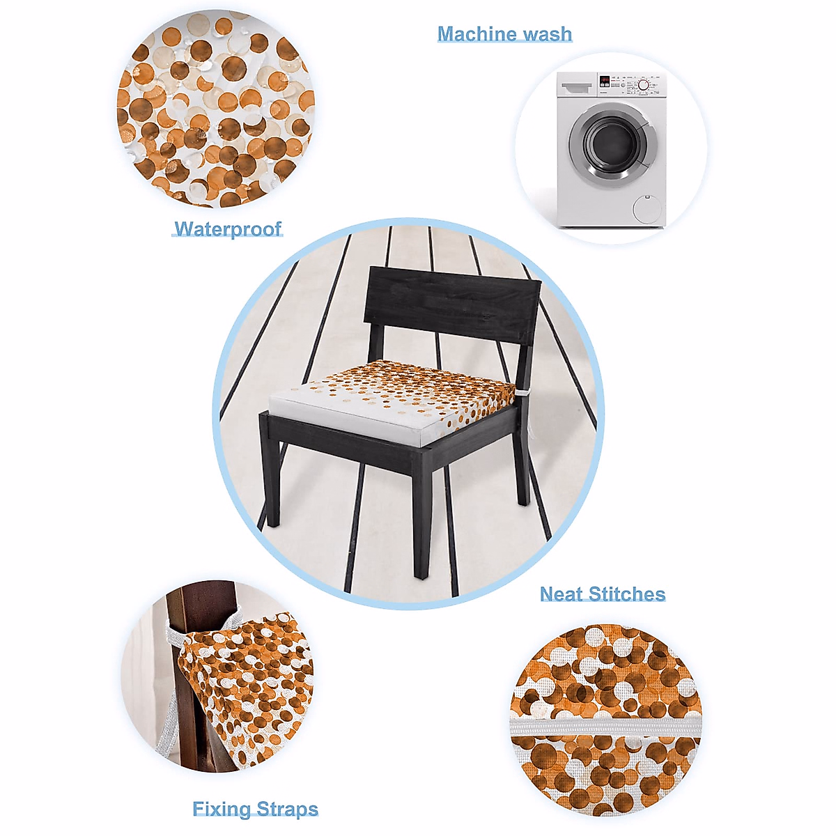 Patio Cushion Covers, Orange Brown Ombre Outdoor Cushion Covers Waterproof Seat Cushion Slipcovers, Modern Round Geometric Abstract Art Chair Cushion Cover for Garden Sofa Couch 22"x22"x4", 2 Covers