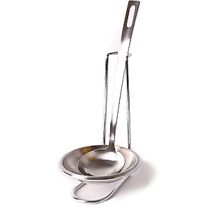 GoldNJade 304 Stainless Steel Single Ladle Holder Vertical Spoon Rest Cooking Utensils Stand with 4.3 inch bowl