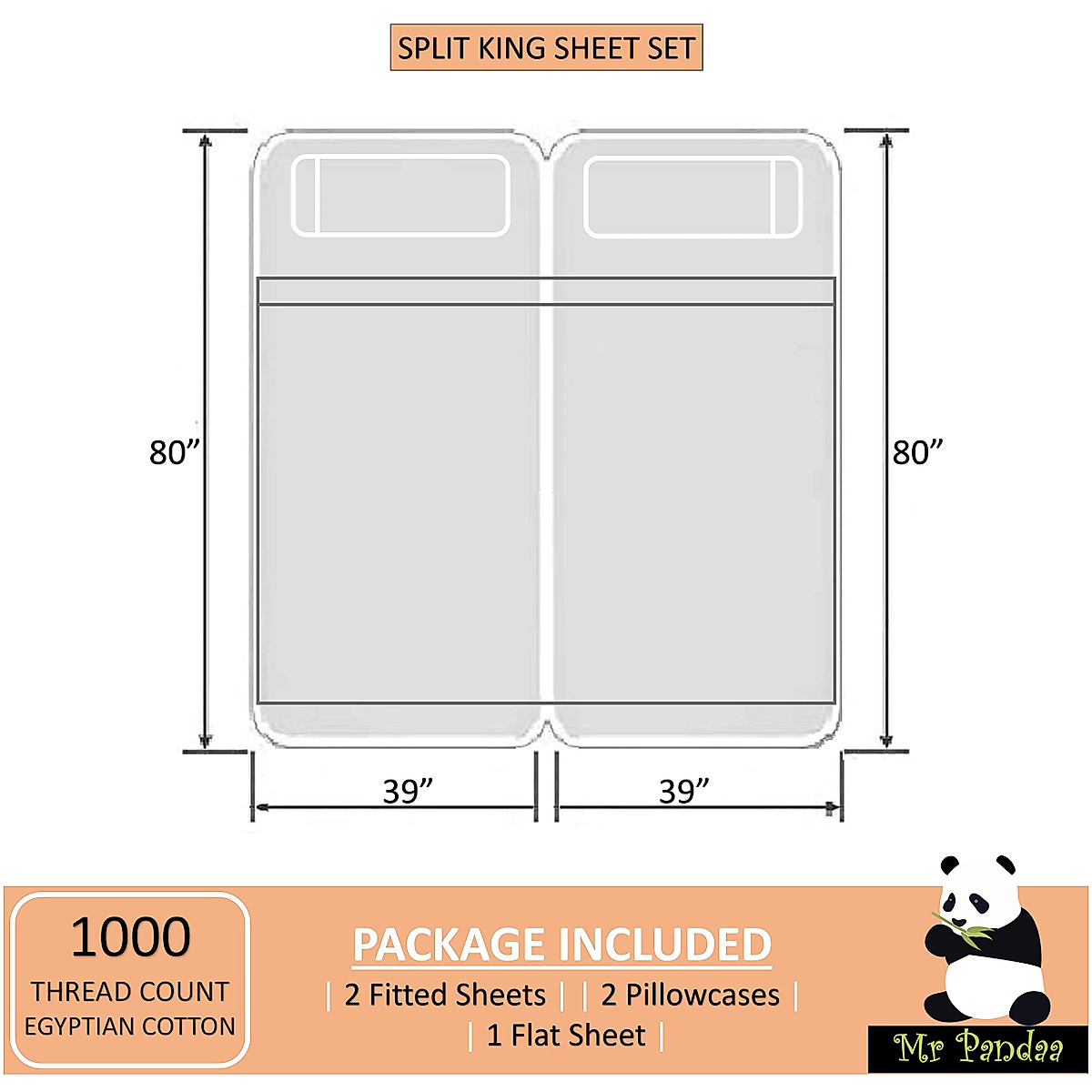 Split King Sheet Set for Adjustable Bed - 1000-Thread-Count 100% Egyptian Cotton 18 inch Deep Pockets 1000-TC 5PC Bedsheet - Mediterranean Blue