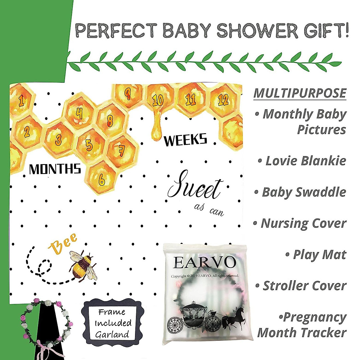 EARVO Honeycomb Bee Baby Monthly Milestone Blanket Boy or Girl Honeycomb Bee Baby Month Blanket Hippie Honey Backgrounds Milestone Blanket for Newborn to 12 Months Milestones 47”x40”BTXYEA23