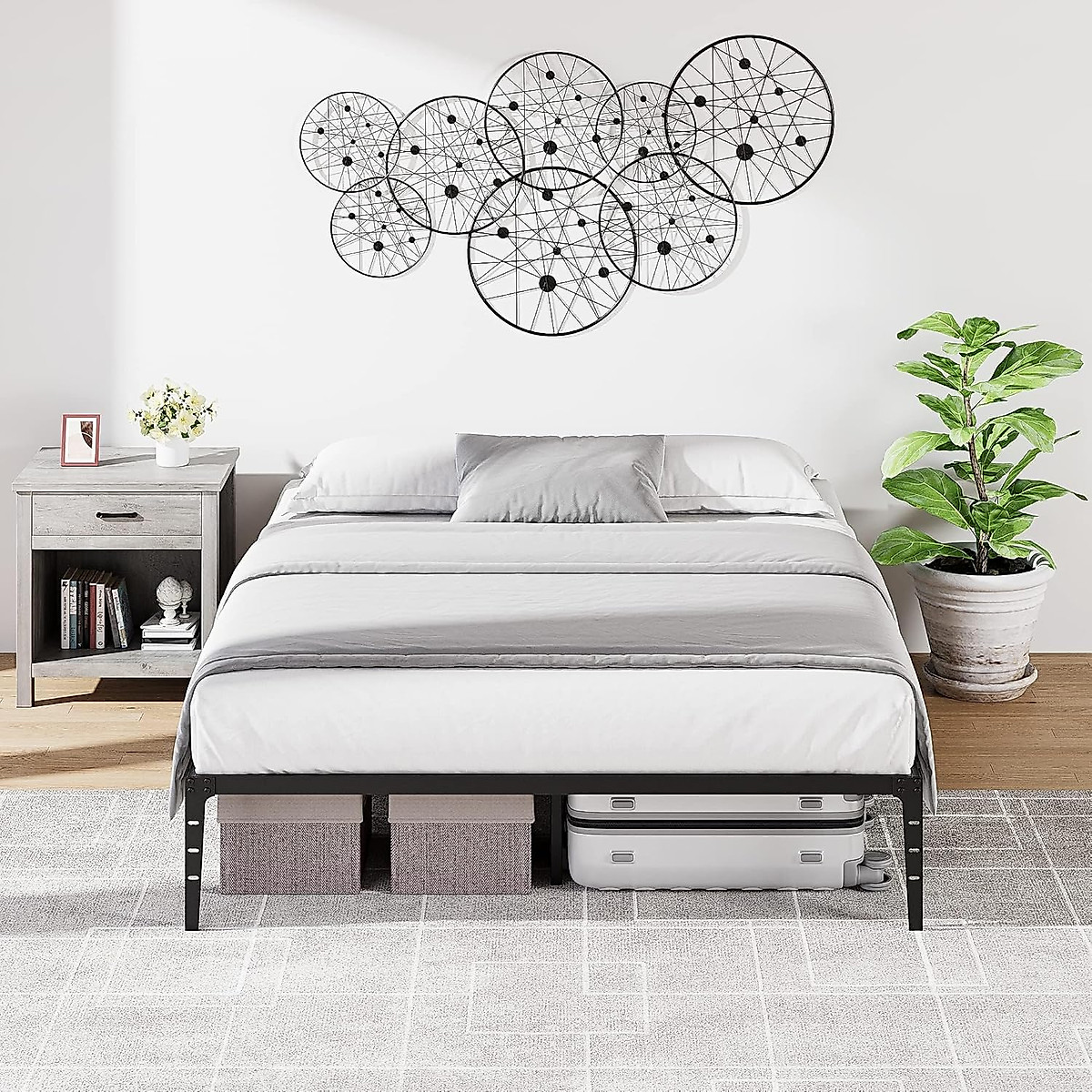 SUNNYFURN 14 Inch Queen Bed Frame - Queen Bed Frame Platform Metal - Metal Platform Bed Frame No Box Spring Needed Heavy Duty Bed Frame,Sturdy, Easy Assembly, Under Bed Storage - Black Queen Size