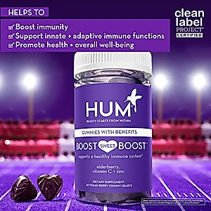 HUM Boost Sweet Boost - Immune Support Gummies with Vitamin C, Zinc & Elderberry - Elderberry Gummies for Immune System Support & General Wellness (60 Vegan Gummies)