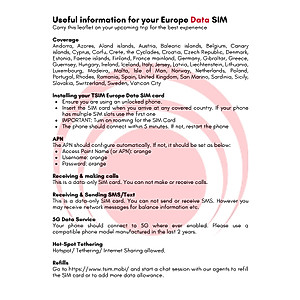 TSIM Europe Data SIM Card | 5G Prepaid | 50+ Destinations | Austria, Belgium, France, Germany, Italy, Spain, Switzerland, Sweden, UK (3GB / 7days)