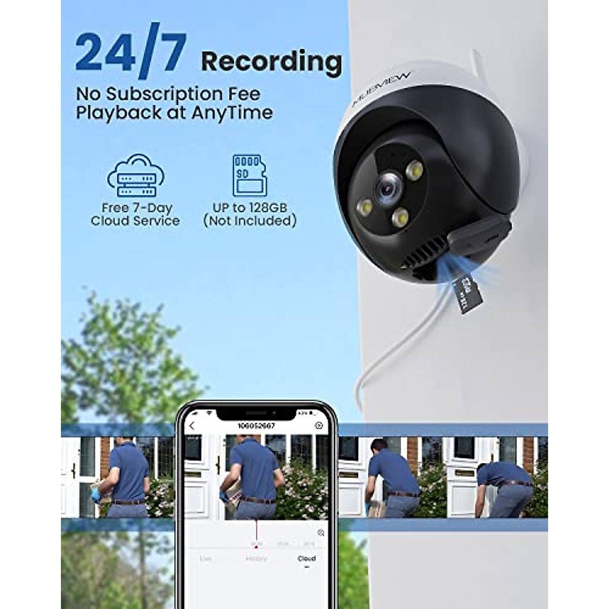 MUBVIEW 2K Security Camera Outdoor, Cameras for Home Security PTZ 360° View, 3MP Dome Surveillance Cameras with Motion Detection, Siren, Full Color Night Vision,Work with Alexa & Google Home (2Packs)