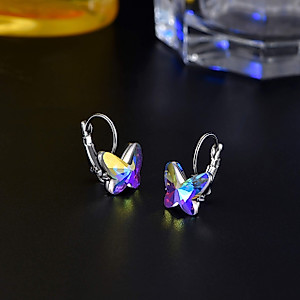 10 Pairs Butterfly Dangle Earrings for Women Fashion- Butterfly Earrings Leverback Earrings for womens Earrings Set -Cube Crystal Earrings Pack for Teens -Dainty Earrings Cute Earrings for Teen Girls