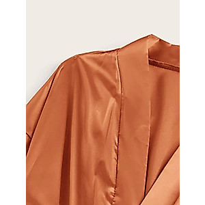 WDIRARA Women' Silk Satin Pajamas Set 4pcs Lingerie Floral Lace Cami Sleepwear with Robe Pure Orange M