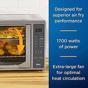 Oster Air Fryer Oven, 10-in-1 Countertop Toaster Oven, XL Fits 2 16" Pizzas, Stainless Steel French Doors