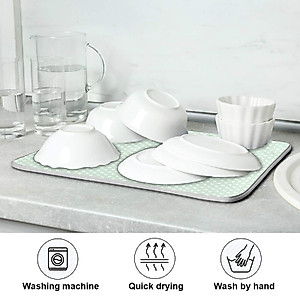 Mint Green Polka Dots Dish Drying Mat 16x18 for Kitchen Counter Cute Pastel Microfiber Dishes Pad Dish Drainer Rack Mats Absorbent Coffee Bar Mats Quick Drying Kitchen Accessories