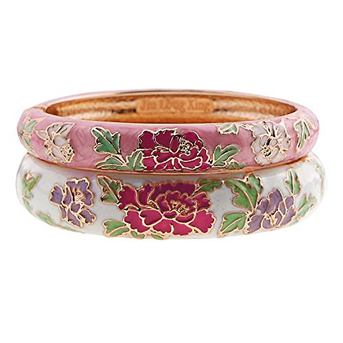 UJOY Fashion Cloisonne Bracelets Set Gold Plated Enameled Jewelry Spring Hinged Metal Cuff Bangles Gift Box Packed 55A106-55A113 white rose