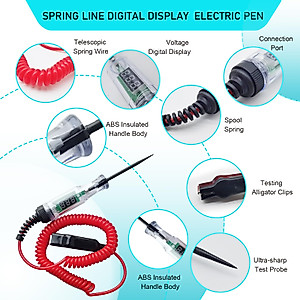 ZKFAR 1 PC Automotive Test Light Digital LED Circuit Tester, DC 3V-48V Inductive Test Pen, Auto Bidirectional Voltage Tester Electric Test Pen with Extended Spring Wire (Red)