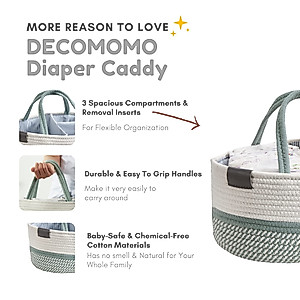 DECOMOMO Green Diaper Caddy, Nappy Caddy, Woven Baby Basket (Sage Green & White, Large)
