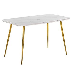 Henf Modern Dining Table, Simple Marble Gold Kitchen Table, Elegant Dinner Table with Metal Legs and Faux Marble Table Top, Modern Home Furniture for Dining Room