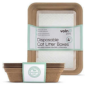 Voln Pets (4-Pack) Disposable Litter Boxes for Cats, with Odor & Liquid Absorbent Pads, Disposable Cat Litter Box, Large Disposable Litter Box, Easy Clean Litter Box, Odorless Kitty Litter Box