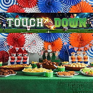 Large Football Themed Birthday Party Banner Fabric Football Scene for Touch Down Football Party Supplies Super Bowl Party Decorations Football Field Photo Booth Backdrop Banner…