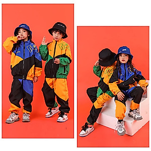 LOLANTA Boys' Girls' Color Block Jacket Track Pants Sets Dance Outfits Sportswear Unisex (8-10 Blue)