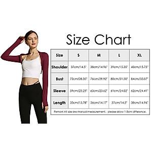 Women Long Sleeve Sports Bolero Shrug Cropped Open Front Cardigan Jacket Athletic Pullover Shrug Sun Protection Bolero Shrug Quick Dry for Pilates Yoga Ballet