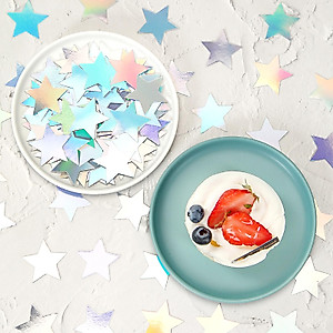 Iridescent Disco-Holographic Party-Decorations Star Confetti - 300pcs Euphoria Rainbow Silver Wedding Birthday Dining Table Centerpiece,Baby Bridal Shower Christmas Decor Lasting Surprise