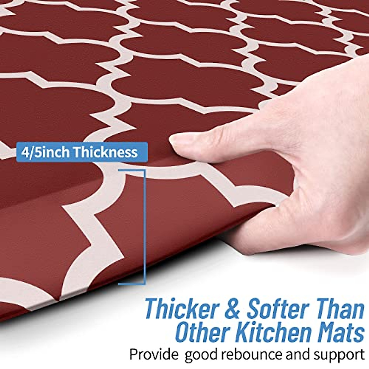 4/5 Inch Thick Kitchen Rugs, Kitchen Mat, Anti Fatigue Floor Mat, Waterproof Mats & Rugs, Heavy Duty PVC Ergonomic Comfort Standing Foam for Kitchen, Home, Office, Sink, Garage, 17.3"x28", Red