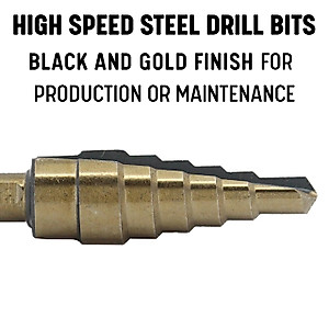 Drill America #4 HSS Black & Gold Step Drill Bit with Quick Change Hex Shank (3/16" - 7/8" by 1/16")