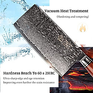 YARENH 7 Inch Chinese Cleaver Knife, 73 Layers Damascus High Carbon Stainless Steel, Full Tang, Natural Sandalwood Handle, Gift Box