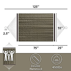SUNNY GUARD 12.8 FT Hammock with Stand 2 Person Heavy Duty，Quilted Fabric Wood Spreader Bars,Stands & Accessories，for Indoor/Outdoor Patio Dark Green(450 lb Capacity…