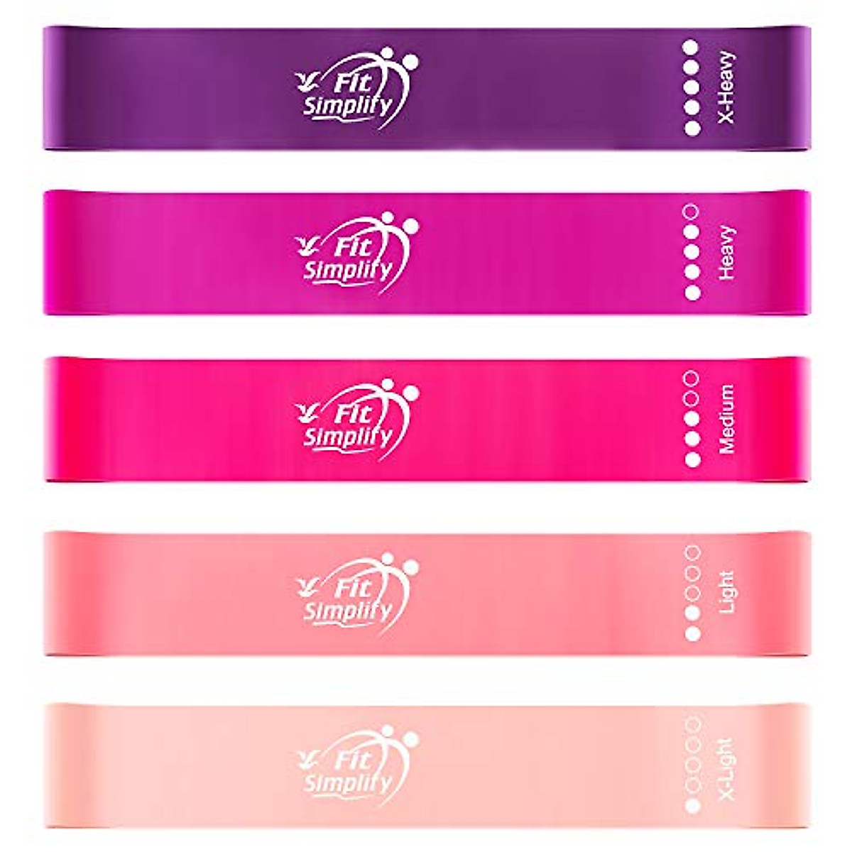 Fit Simplify Resistance Loop Exercise Bands with Instruction Guide and Carry Bag, Set of 5