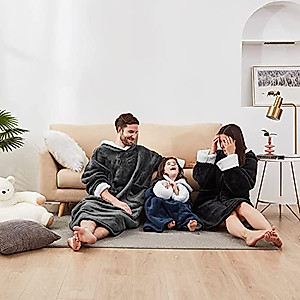 DUCHIFAD Wearable Blanket Hoodie, Oversized for Women Men and Adult, 47.2in/120cm - Flannel, Fleece, Polyester - Giant Warm Cozy Blanket Sweatshirt for Gift, Black