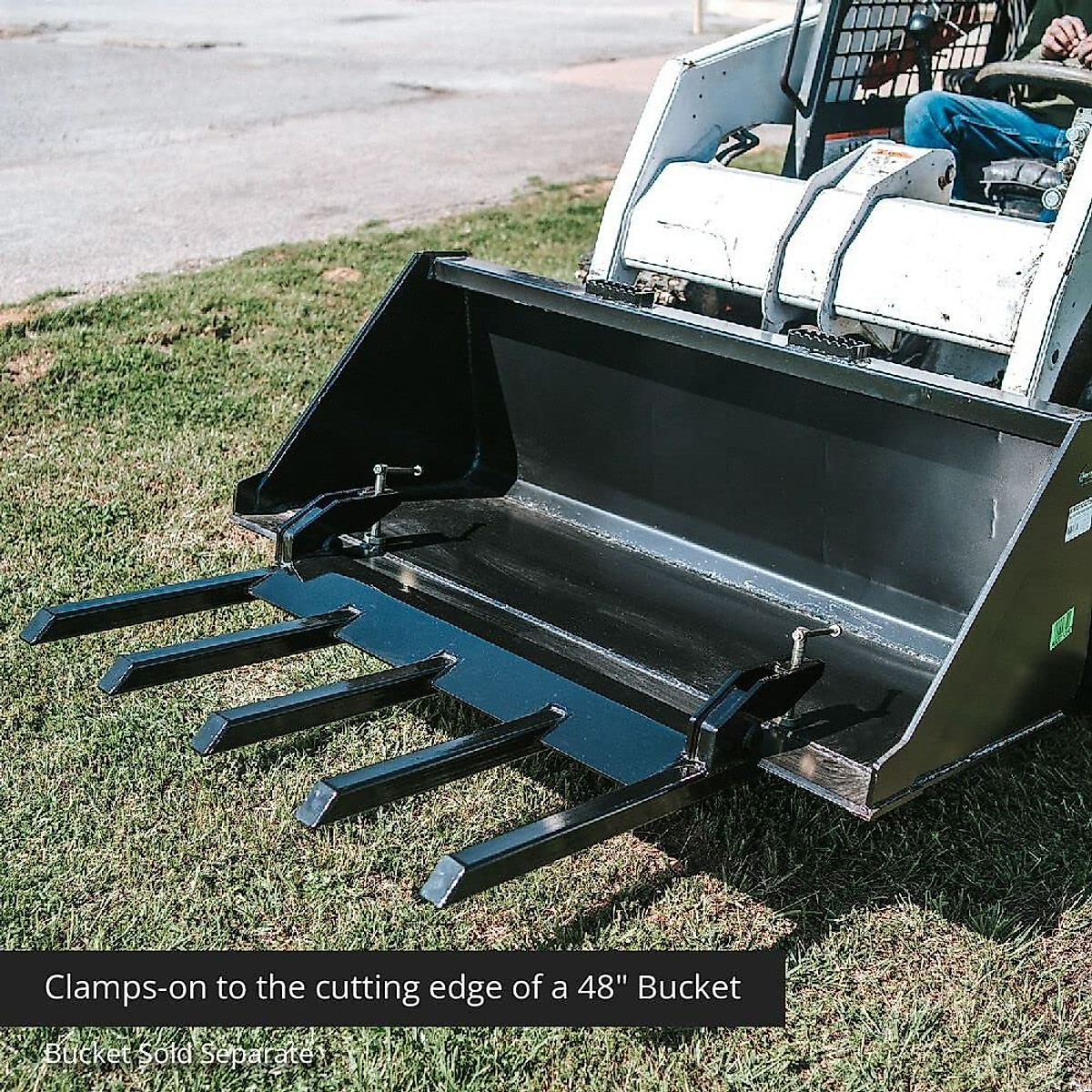 Titan Attachments 21" Fork Length Clamp-On Debris Forks V2, Fits 48" Loader Buckets, Skid Steers, Rated 2,500 LB Capacity