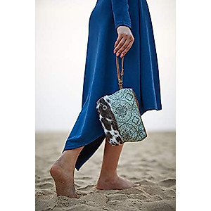 Myra Bag Floral Upcycled Canvas & Cowhide Wristlet Bag S-1143