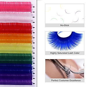 MERETON 16 Rows Colored Lash Extensions White Pink Red Golden Yellow Green Blue Purple Mix Color 0.07mm D Curl Color Lashes Extension Individual Single Classic Eyelash Extensions(0.07 D 14mm)
