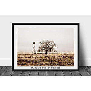 Country Photography Print (Not Framed) Sepia Picture of Old Windmill and Tree Covered in Frost on Winter Day in New Mexico Western Wall Art Farmhouse Decor (30" x 40")