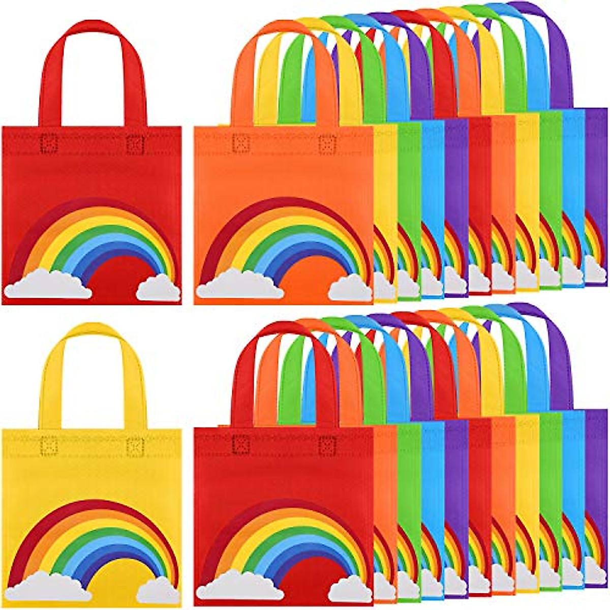 Aneco 24 Pieces Rainbow Non-Woven Bags Tote Gift Bags Rainbow Party Bags Birthday Bags with Handles for Party Favors, 8 by 8 Inches, 6 Colors