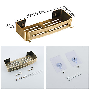 Bathroom Organizer Shelf Shower Caddy Shampoo Holder with Removable Hooks Rustproof Antique Brass Color